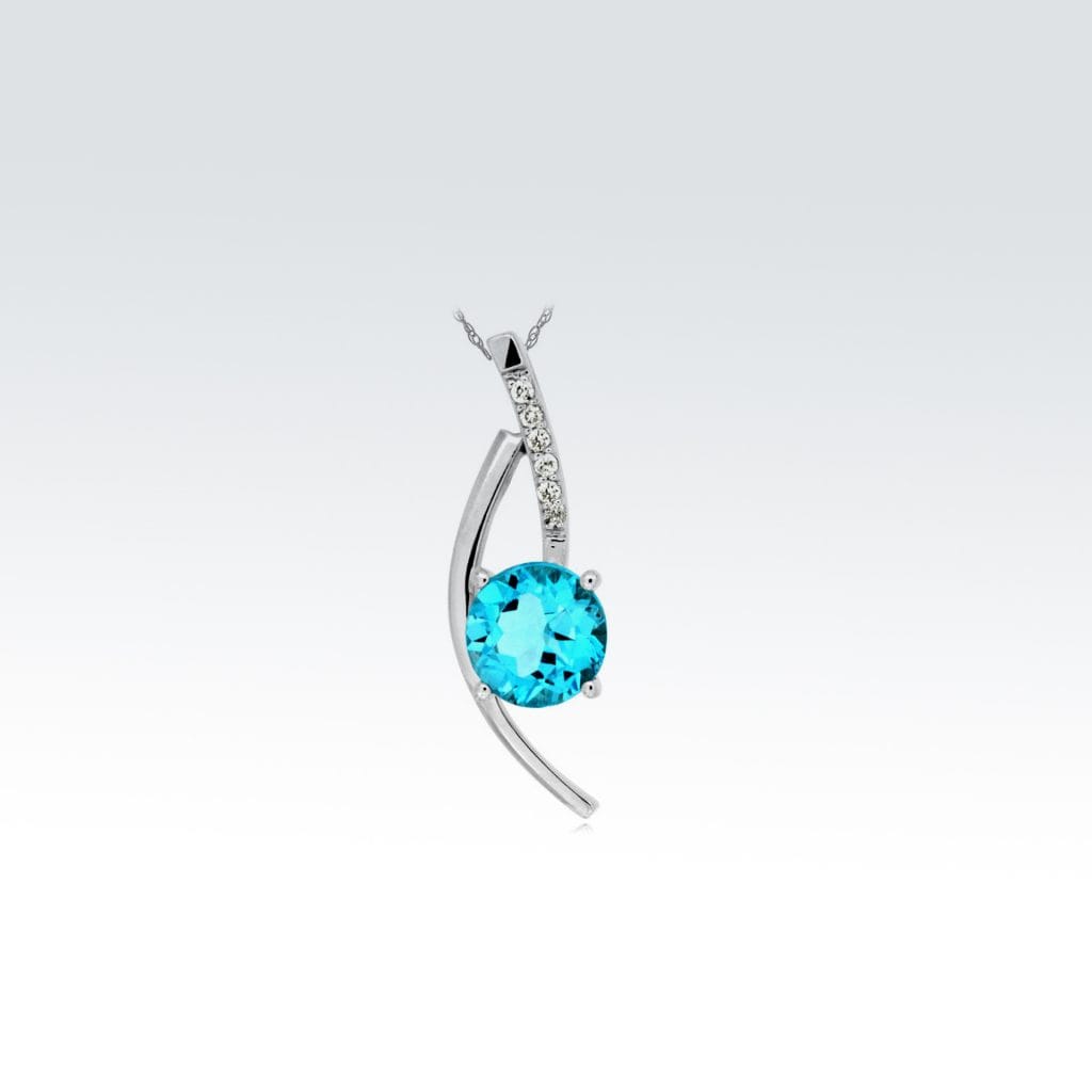 White Gold Blue Topaz Pendant - Elie Jewelry Design